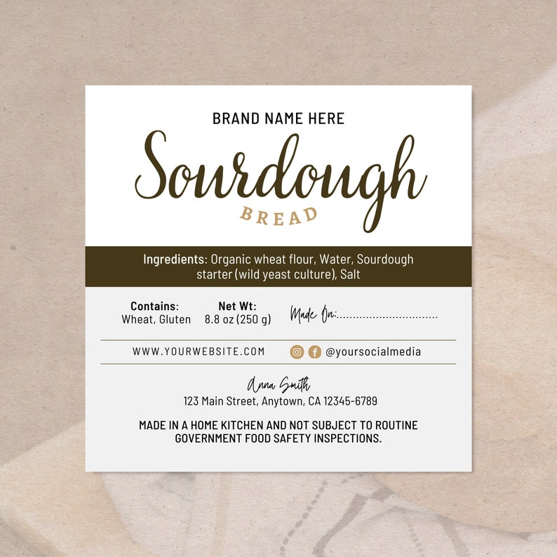 Sourdough Bread Cottage Law Label Template Home Baked Goods Label ...