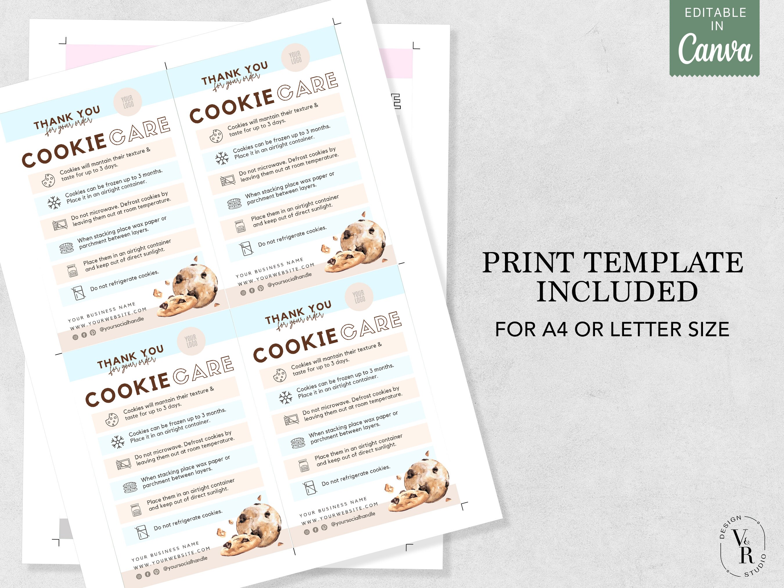 Cookie Care Card Template | Bakery Care Guide | Printable Care Cards ...