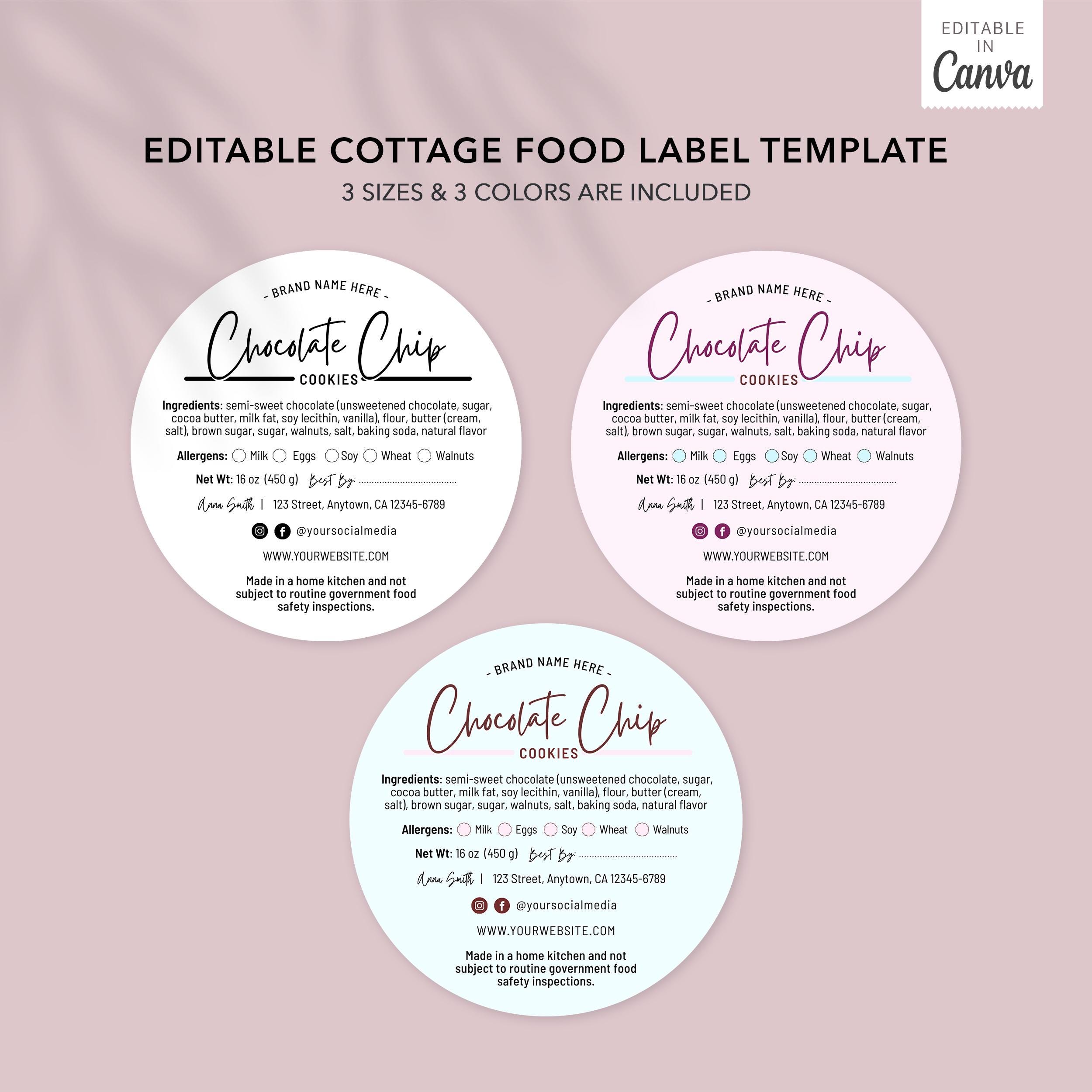 Cottage Food Label Template | Editable Bakery Ingredient Labels ...