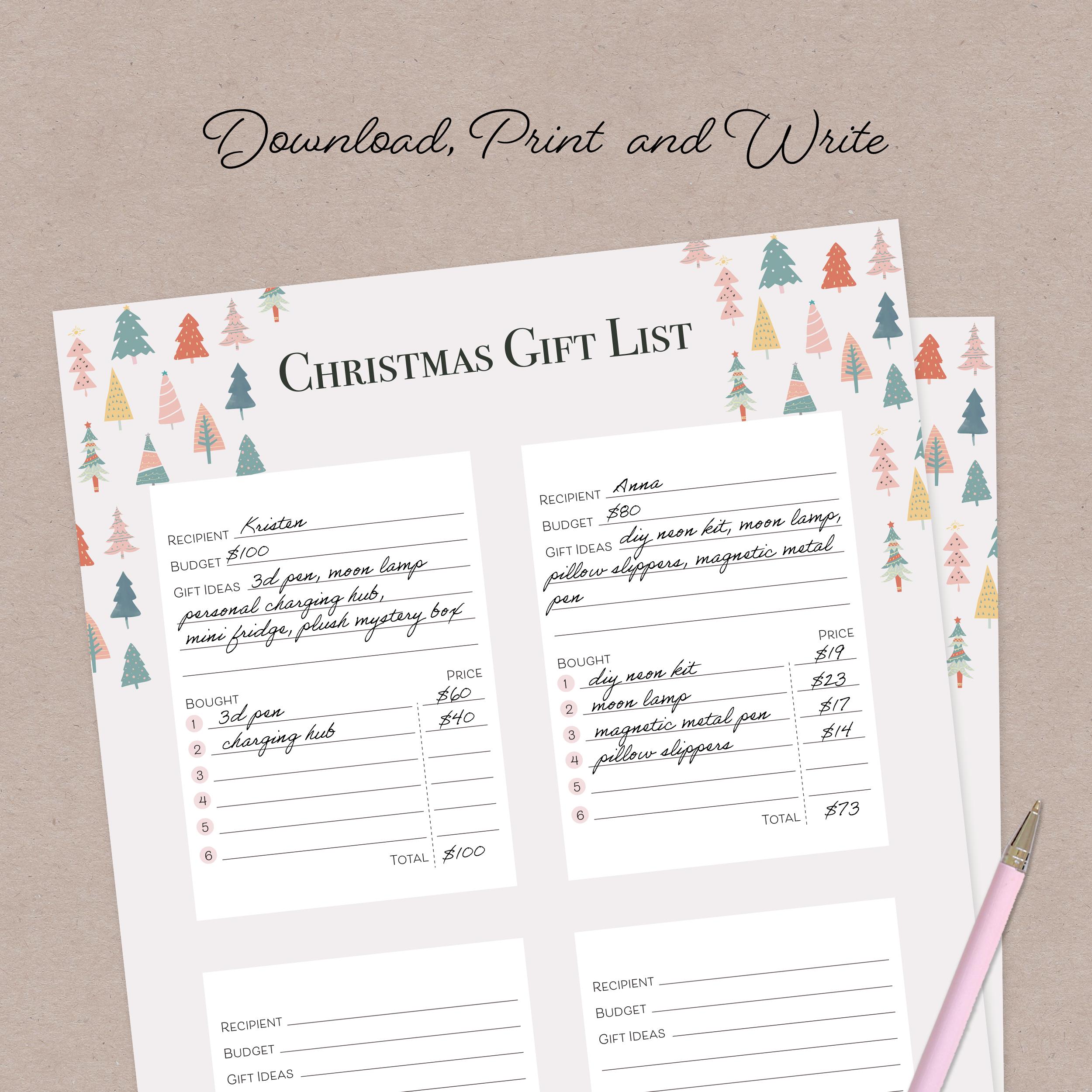 Christmas Gift List Printable | Christmas Gift Log | Christmas Gift ...