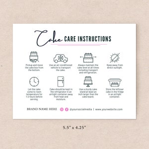 Cake Care Card Template | Editable Cake Cutting Guide Cards | Bakery ...