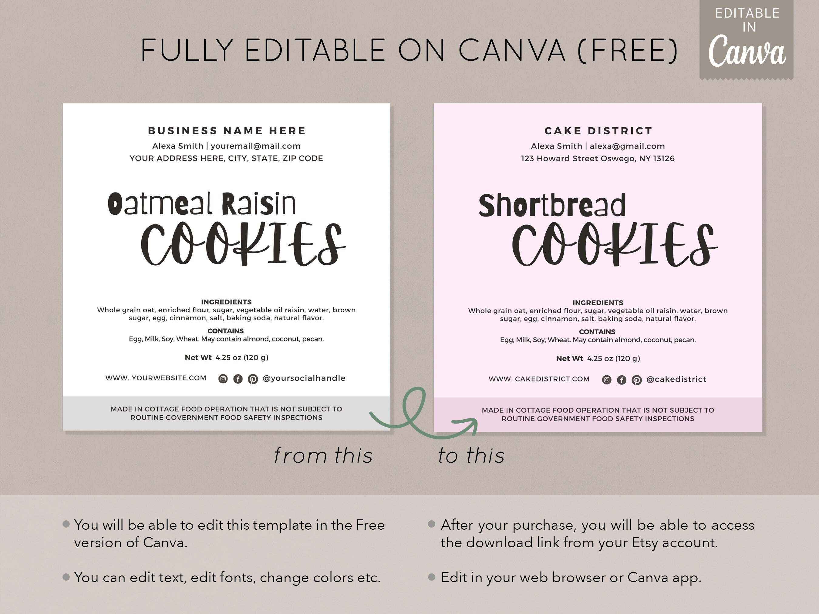 Cottage Food Label | Home Baked Goods Label | Printable Food Label ...