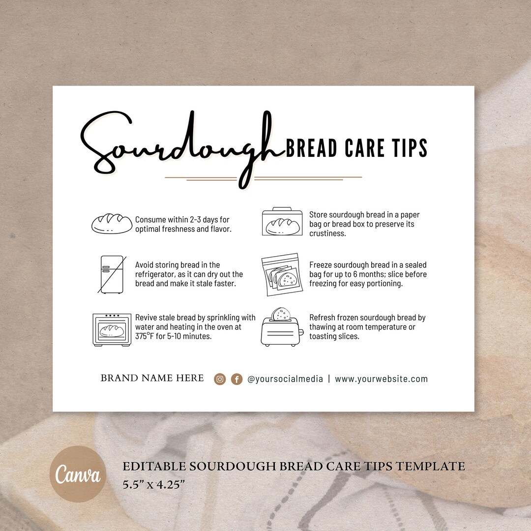 Sourdough Care Card | Bread Care Card Template | Canva Template ...