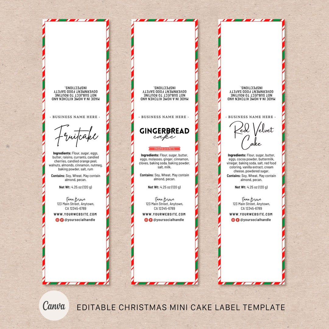 Editable Christmas Mini Cake Label Template Mini Cake Label Mini