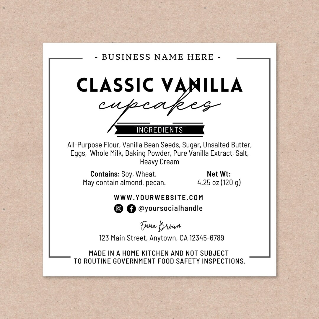 Cottage Food Label Template | Editable Bakery Ingredient Labels ...