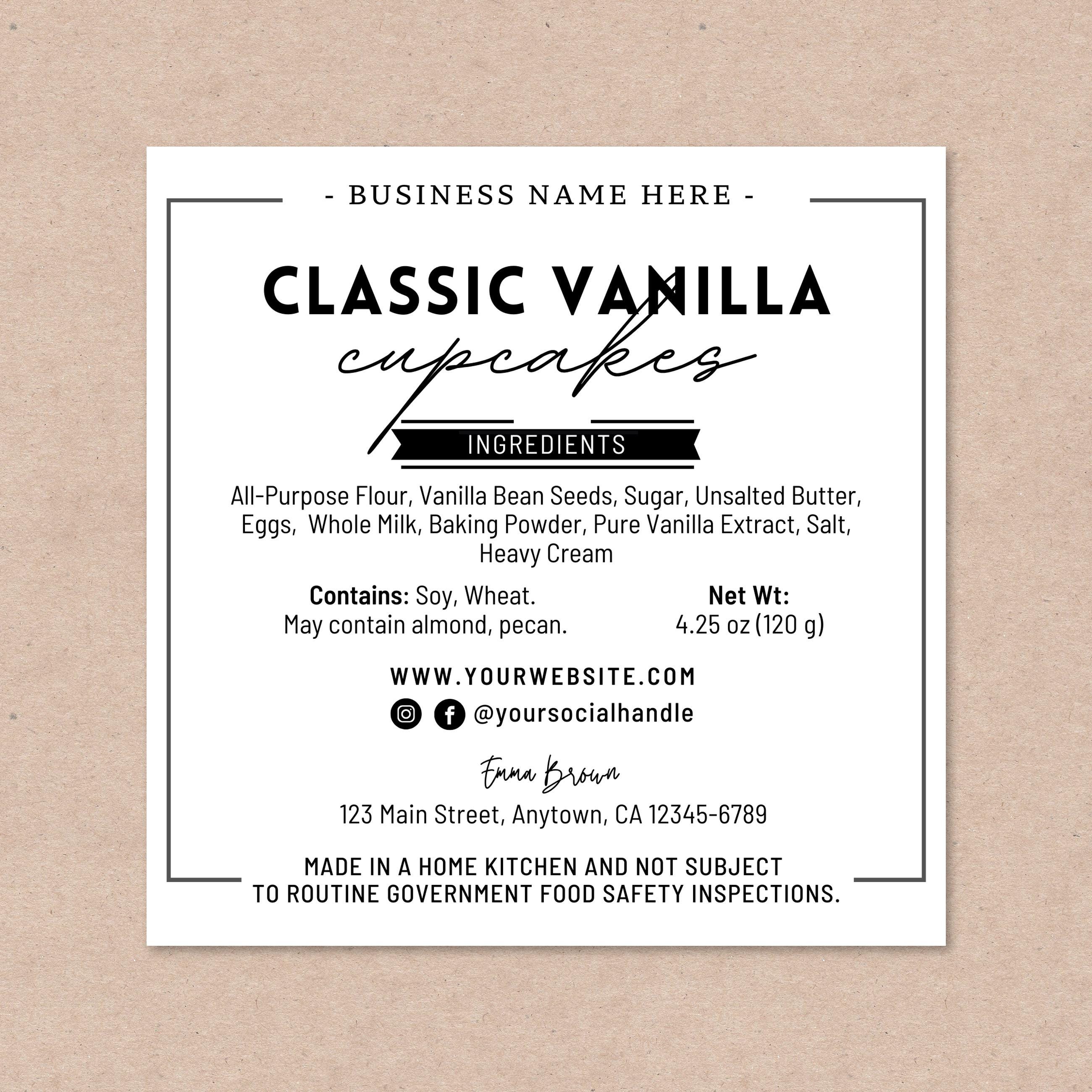 Cottage Food Label Template | Editable Bakery Ingredient Labels ...