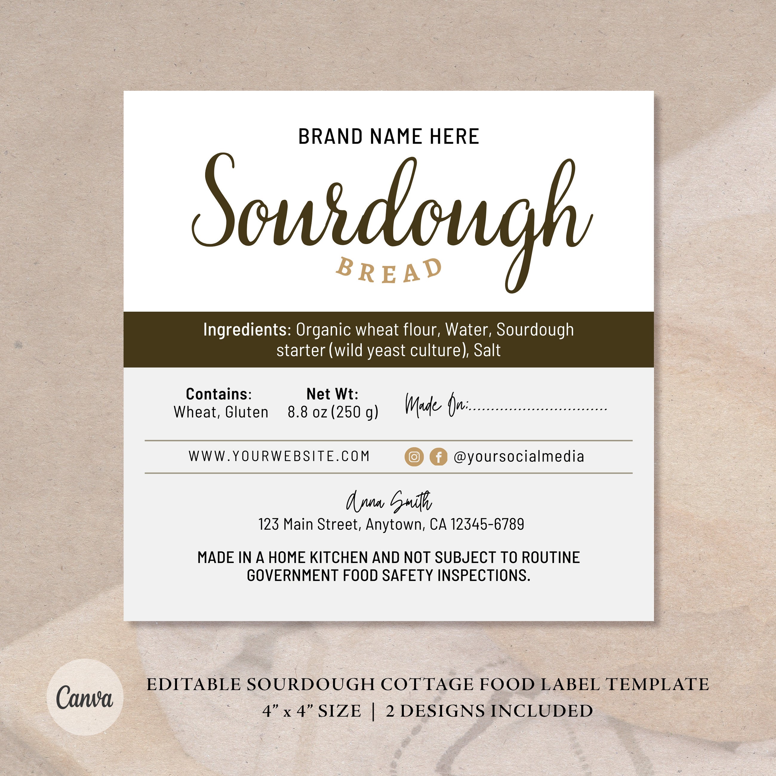 Sourdough Bread Cottage Food Label Home Baked Goods Label Printable ...