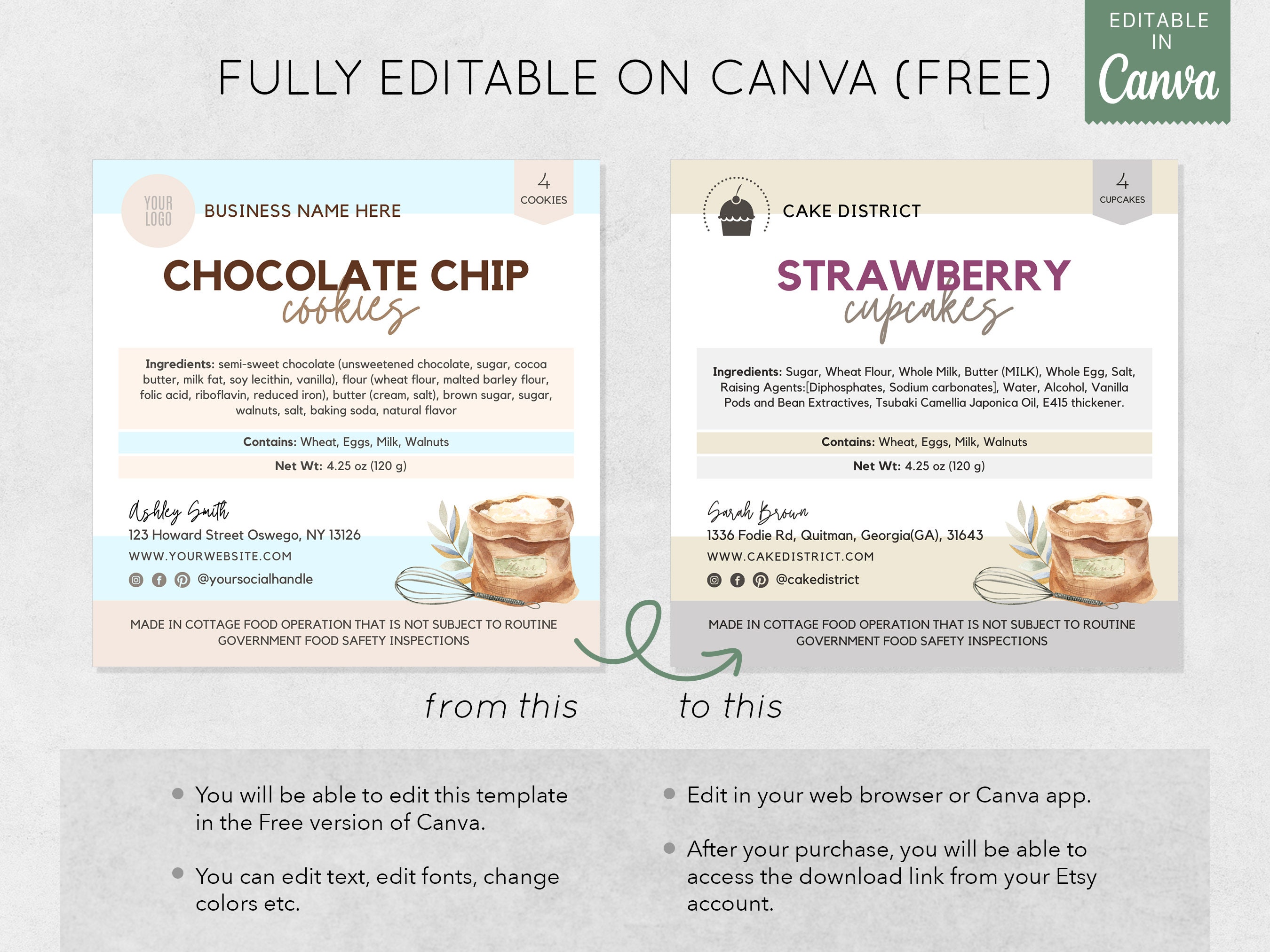 Cottage Food Label | Home Baked Goods Label | Printable Food Label ...