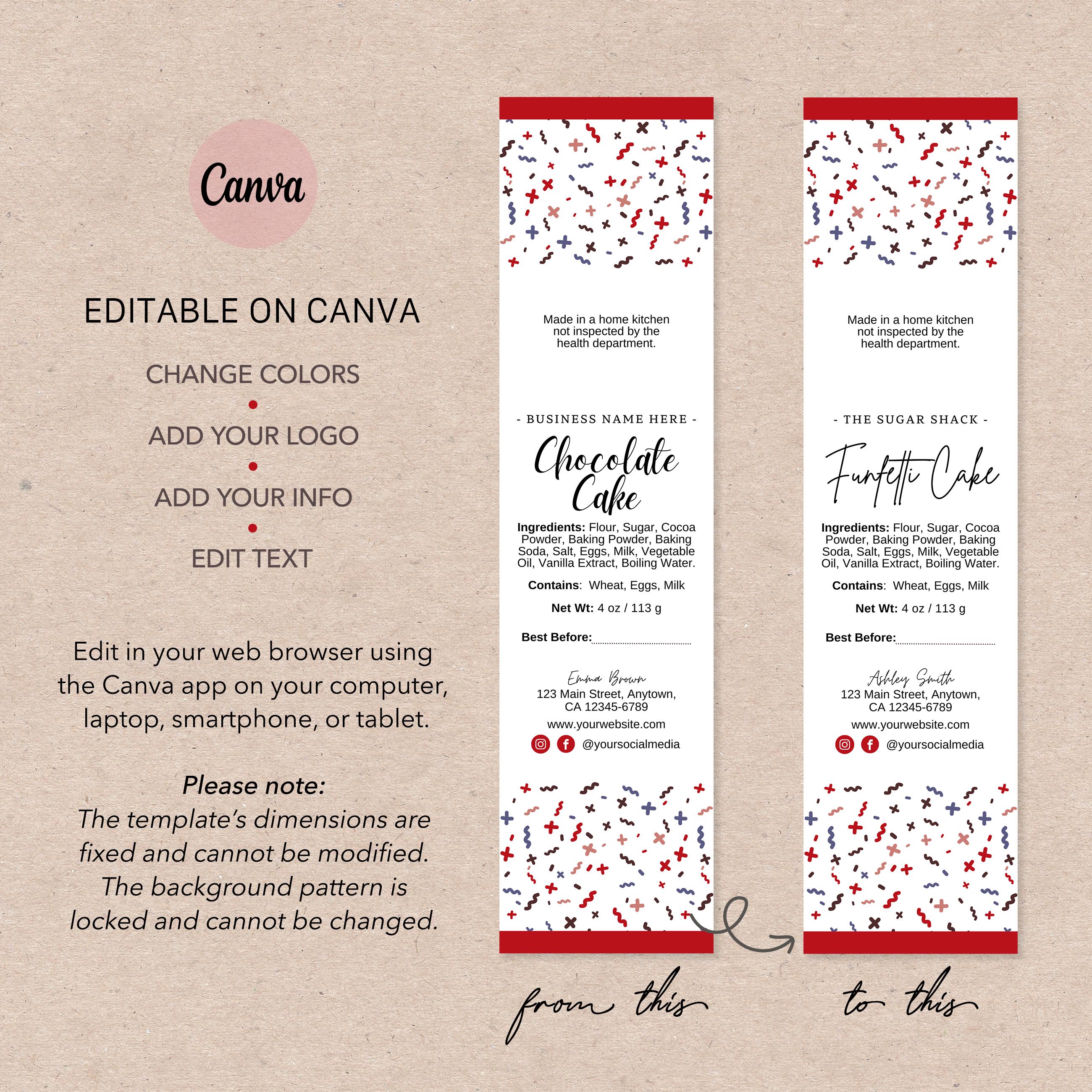 Editable Mini Cake Tin Label Template | Mini Loaf Baking Pan Label ...