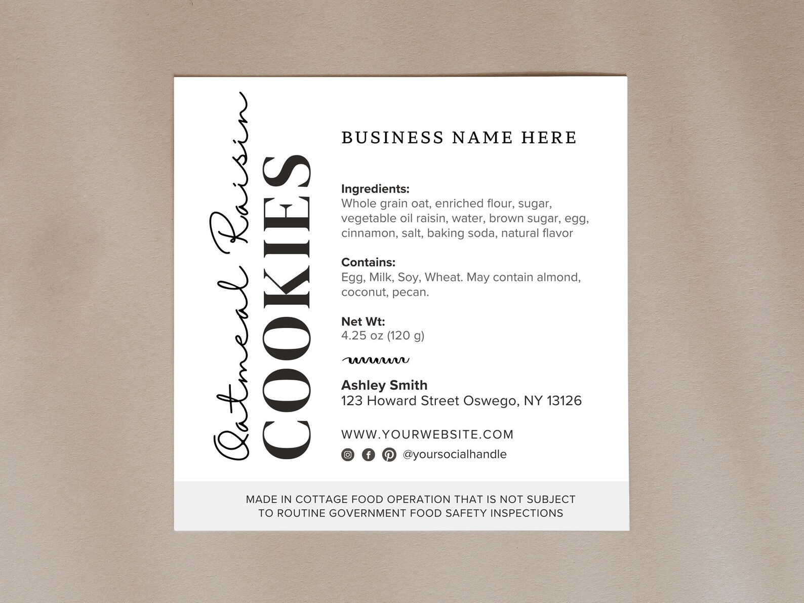 Cottage Food Label Home Baked Goods Label Printable Food - Etsy