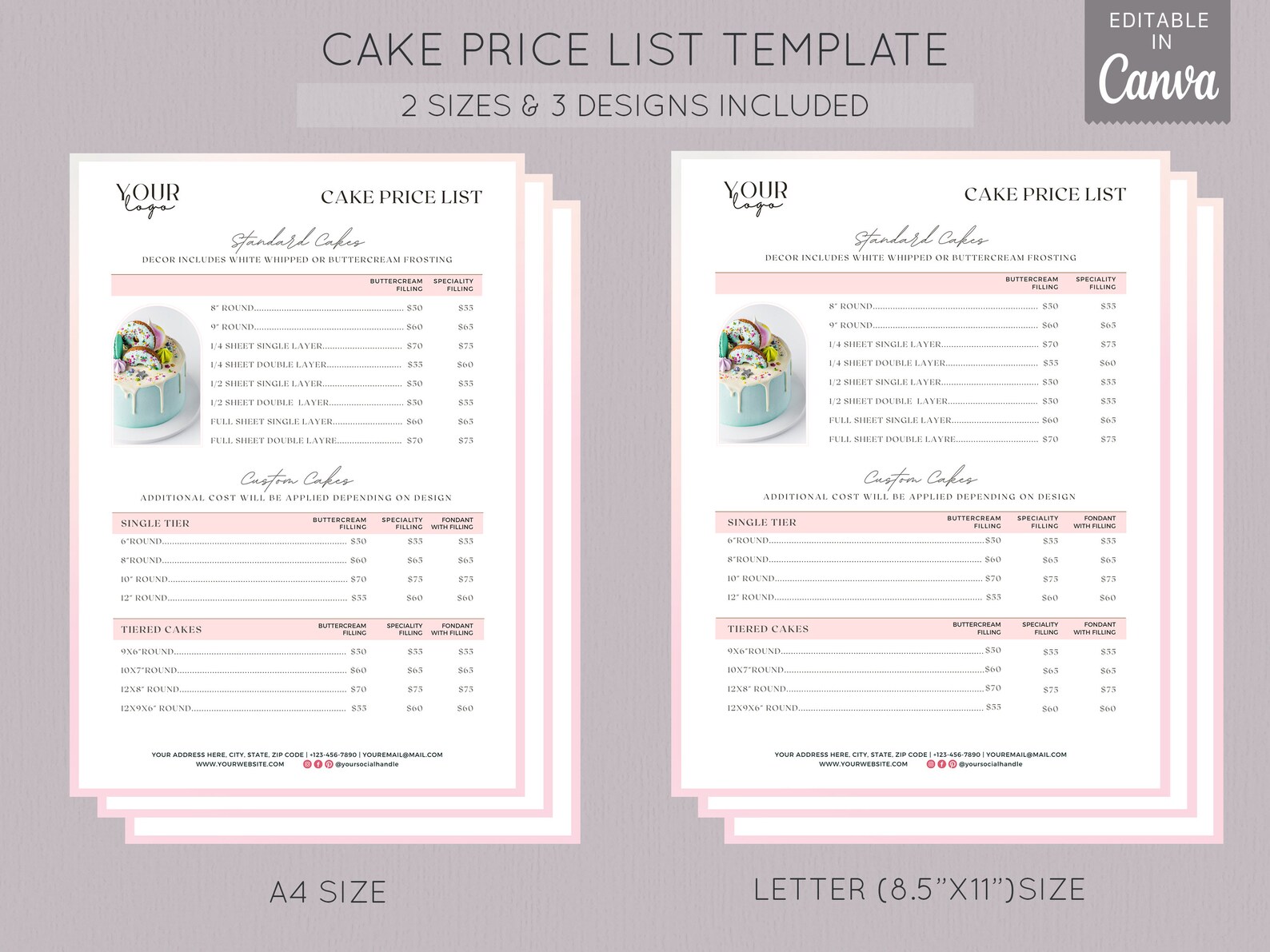 Custom Menu Price Guide Cake Price List Bakery Menu Bakery Template ...