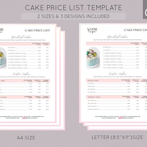 Custom Menu Price Guide Cake Price List Bakery Menu Bakery Template ...