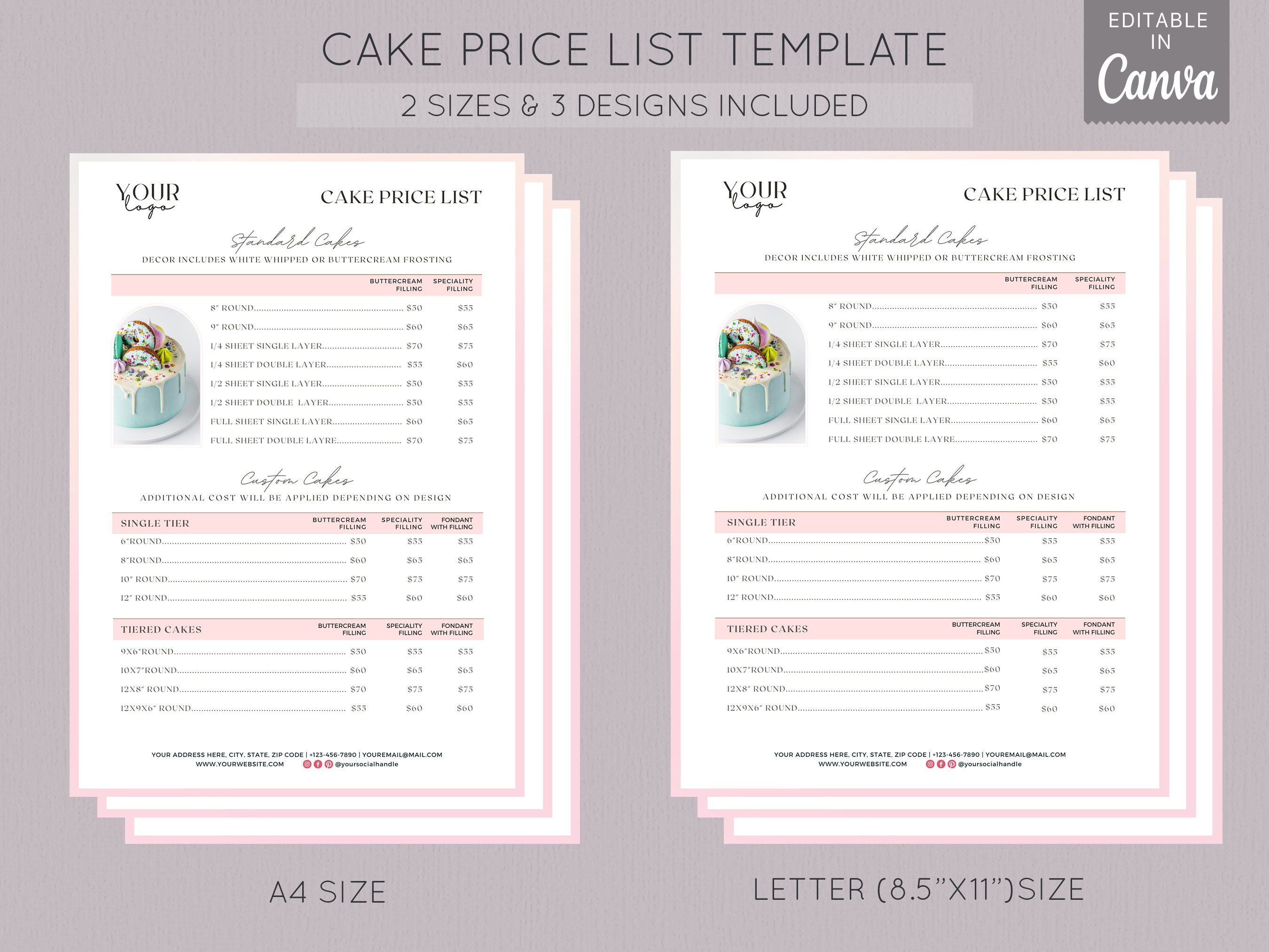 Custom Menu Price Guide Cake Price List Bakery Menu Bakery Template ...