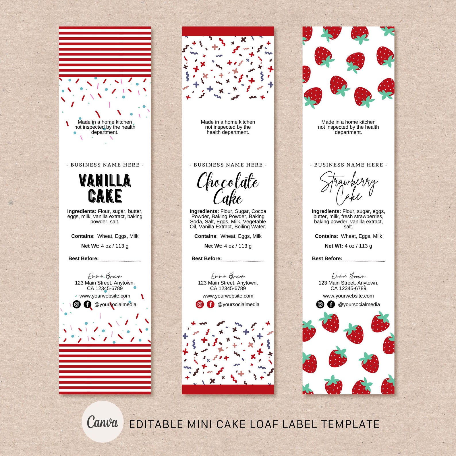 Editable Mini Cake Tin Label Template | Mini Loaf Baking Pan Label ...