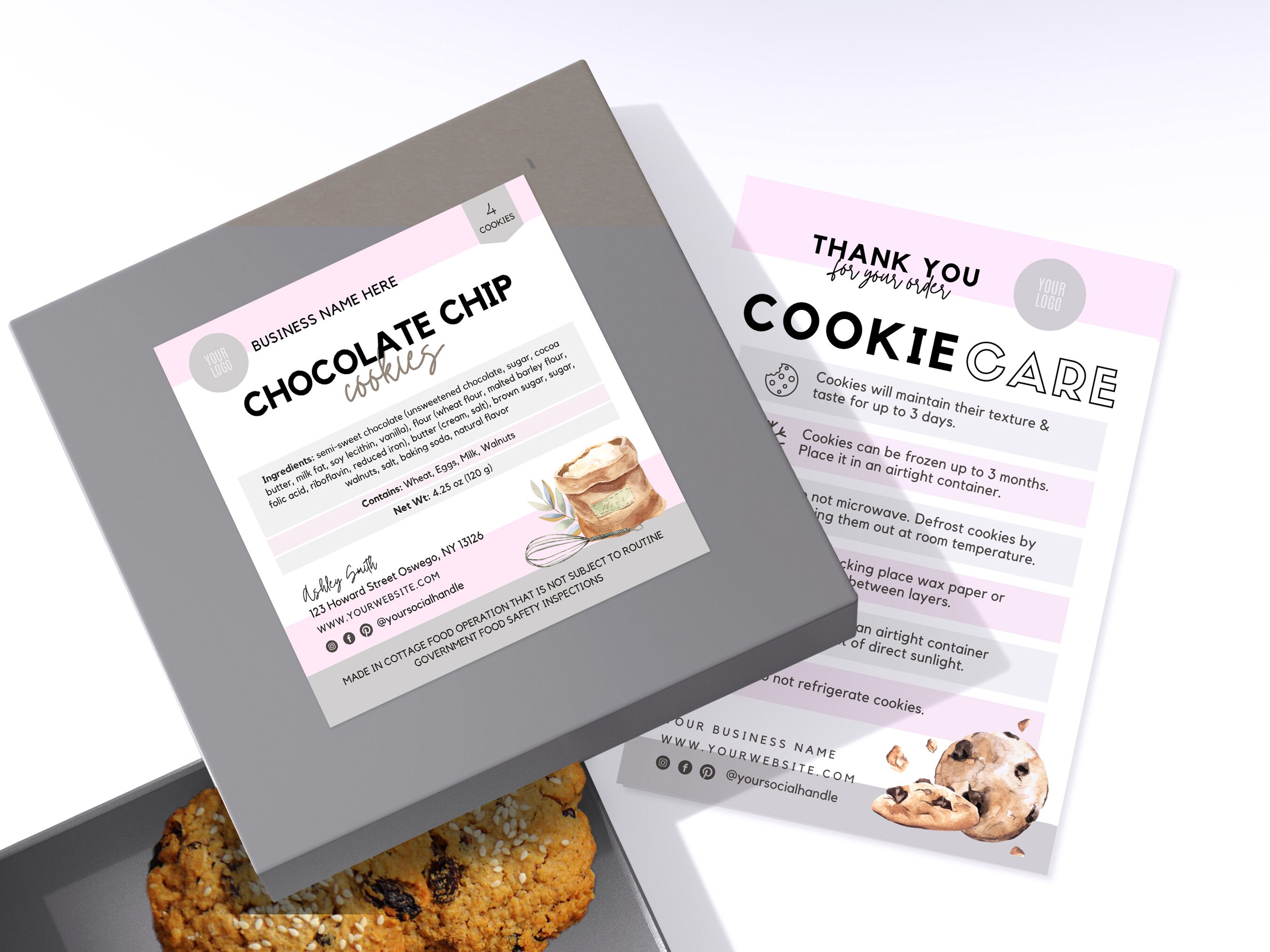 Cottage Law Label Cookie Care Card Bundle Template - Etsy