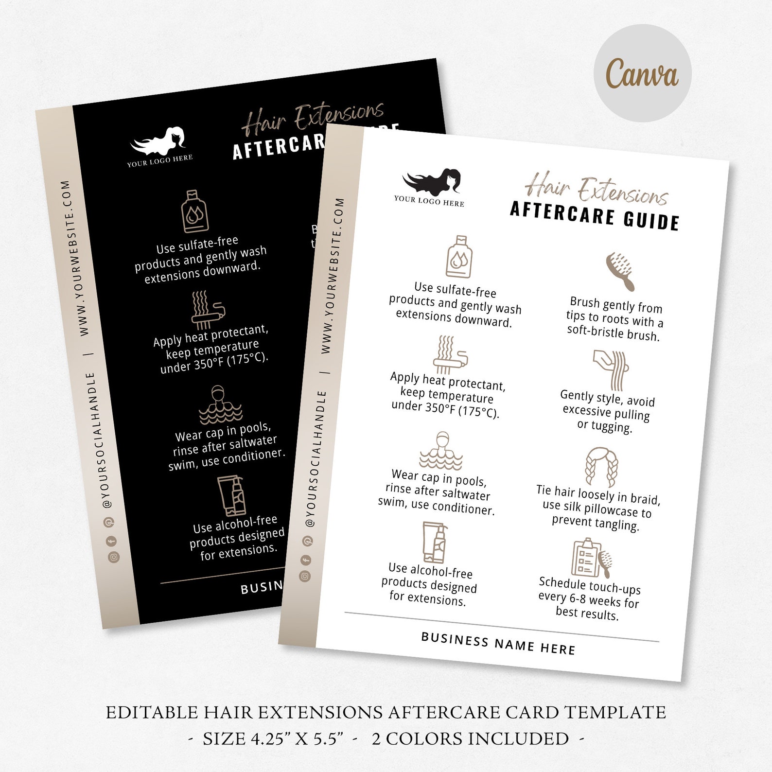 Hair Care Card Template | After Care Card Template | Hair Extension ...