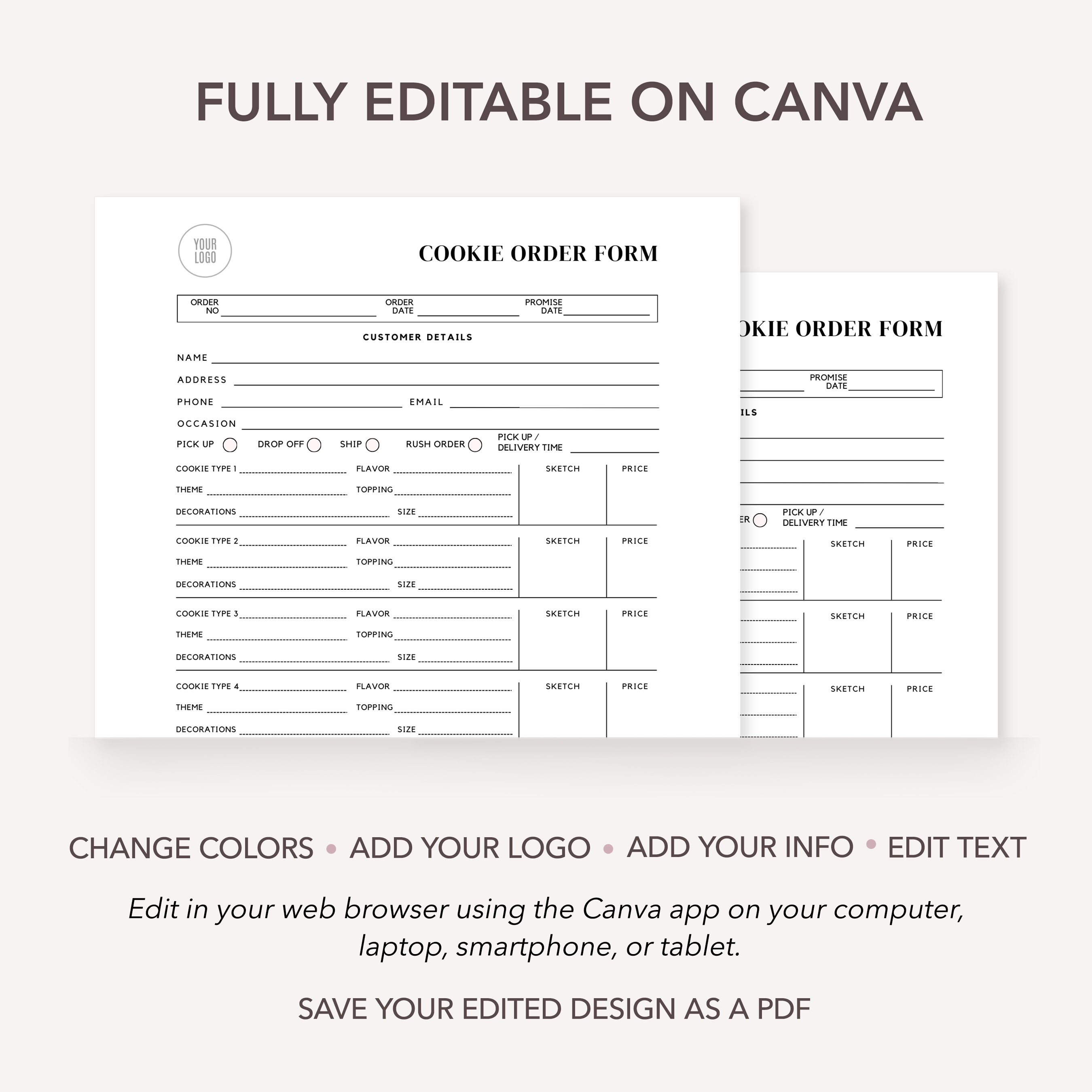 Cookie Order Form | Instant Download | Editable Canva Template ...