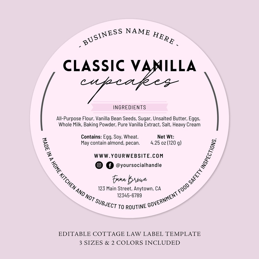 Cottage Food Label | Home Baked Goods Label | Printable Food Label ...