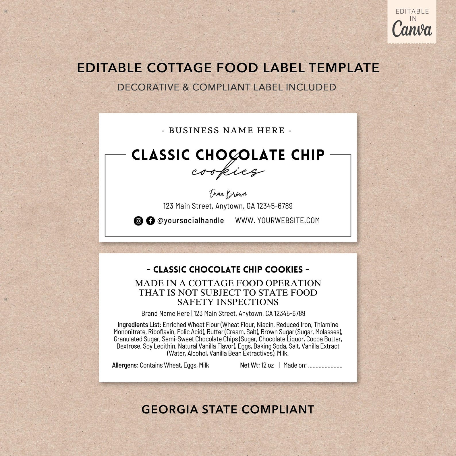 Cottage Food Label Template | Editable Canva Labels for Homemade Food ...