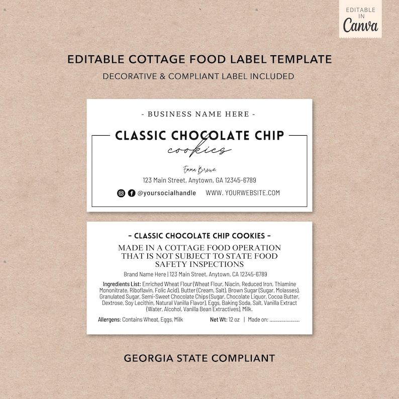 Cottage Food Label Template | Editable Canva Labels for Homemade Food ...