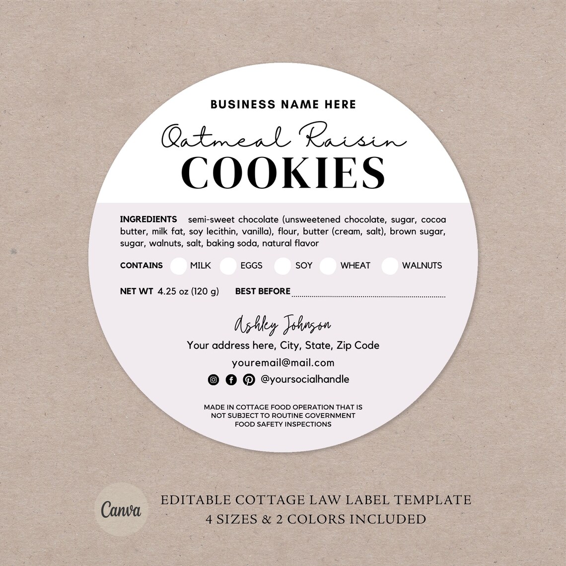 Cottage Food Label Home Baked Goods Label Printable Food Label Cottage ...