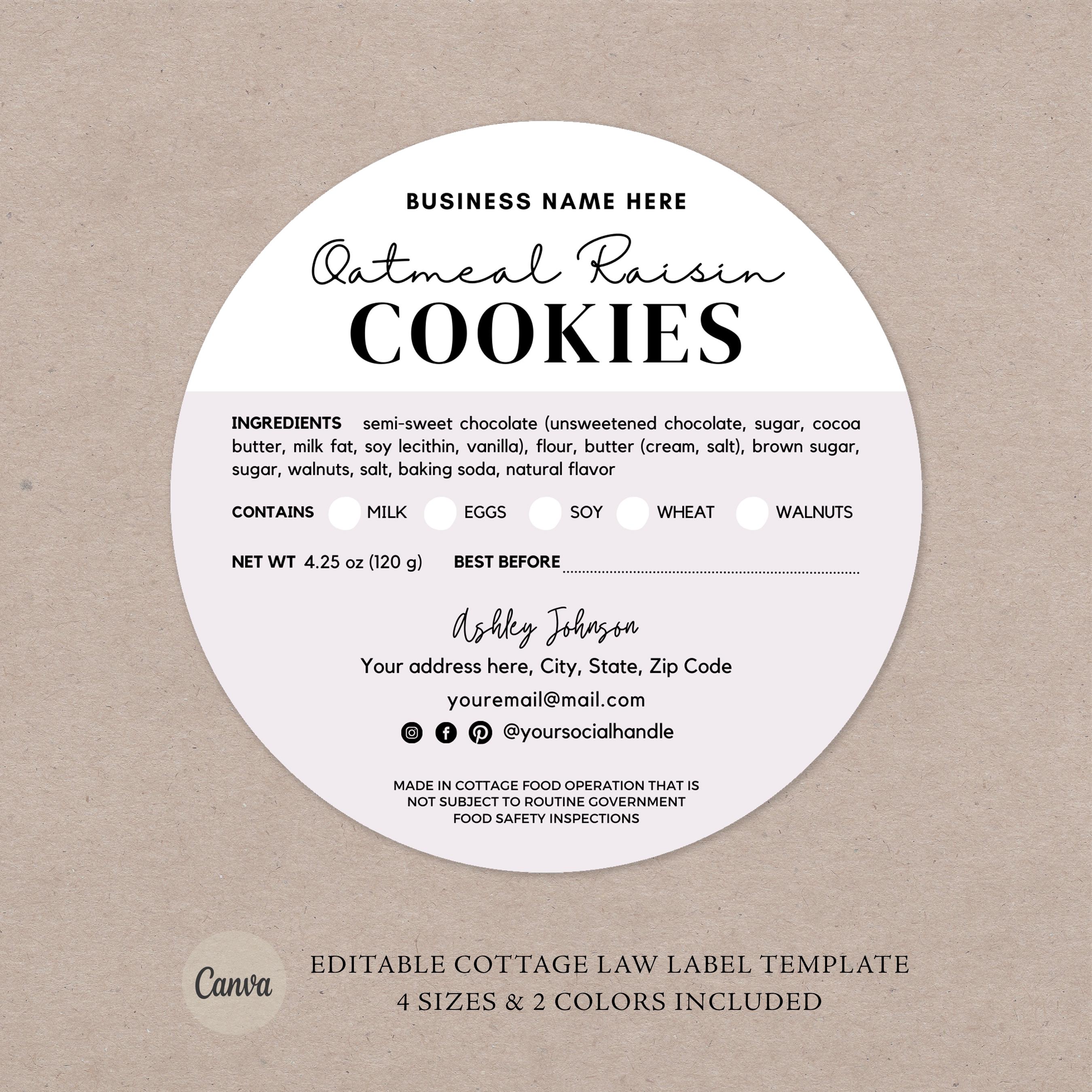 Cottage Food Label | Home Baked Goods Label | Printable Food Label ...