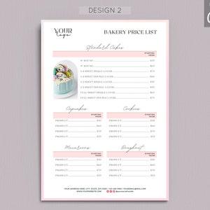 Custom Menu Price Guide Cake Price List Bakery Menu Bakery Template ...