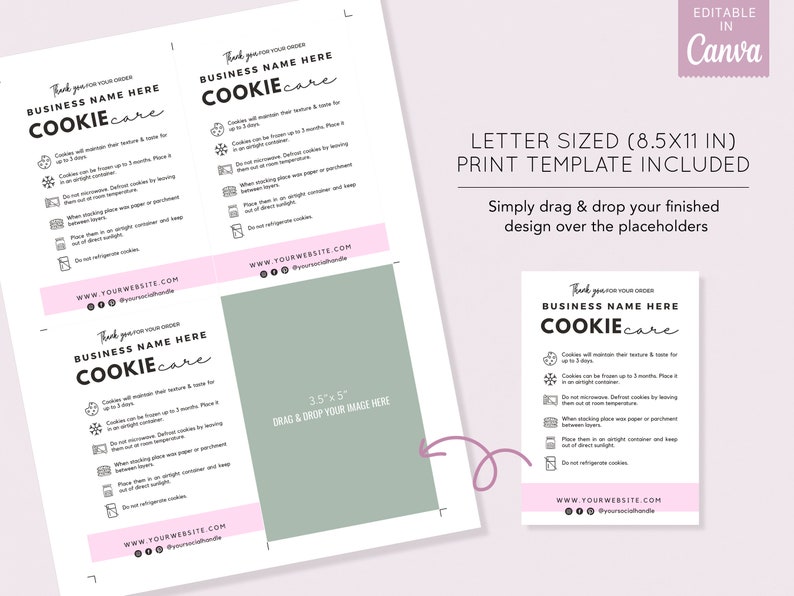 Editable Cookie Care Card Canva Template Instant Download Package ...