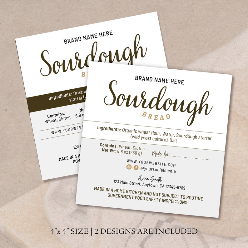 Sourdough Bread Cottage Law Label Template Home Baked Goods Label ...