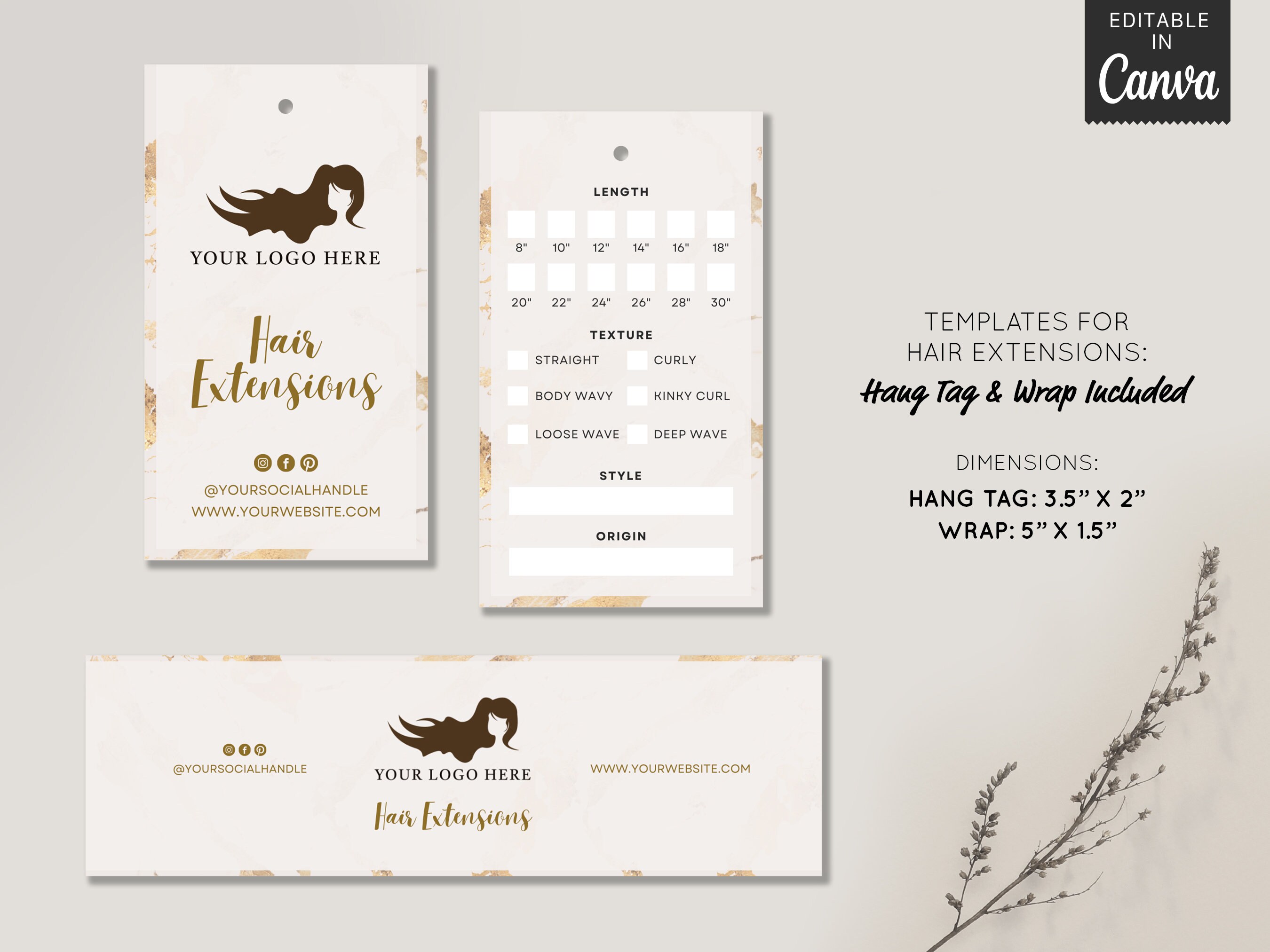 Editable Hair Hang Tag Template| Customizable Canva Design for Hair ...