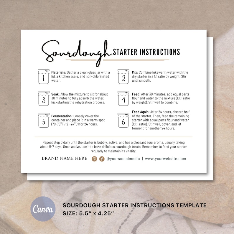 Sourdough Starter Instructions | Printable Bakery Care Cards ...