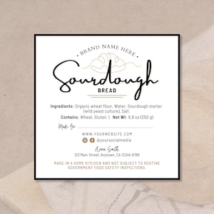 Sourdough Bread Cottage Food Label | Sourdough Bread Care Card | Home ...