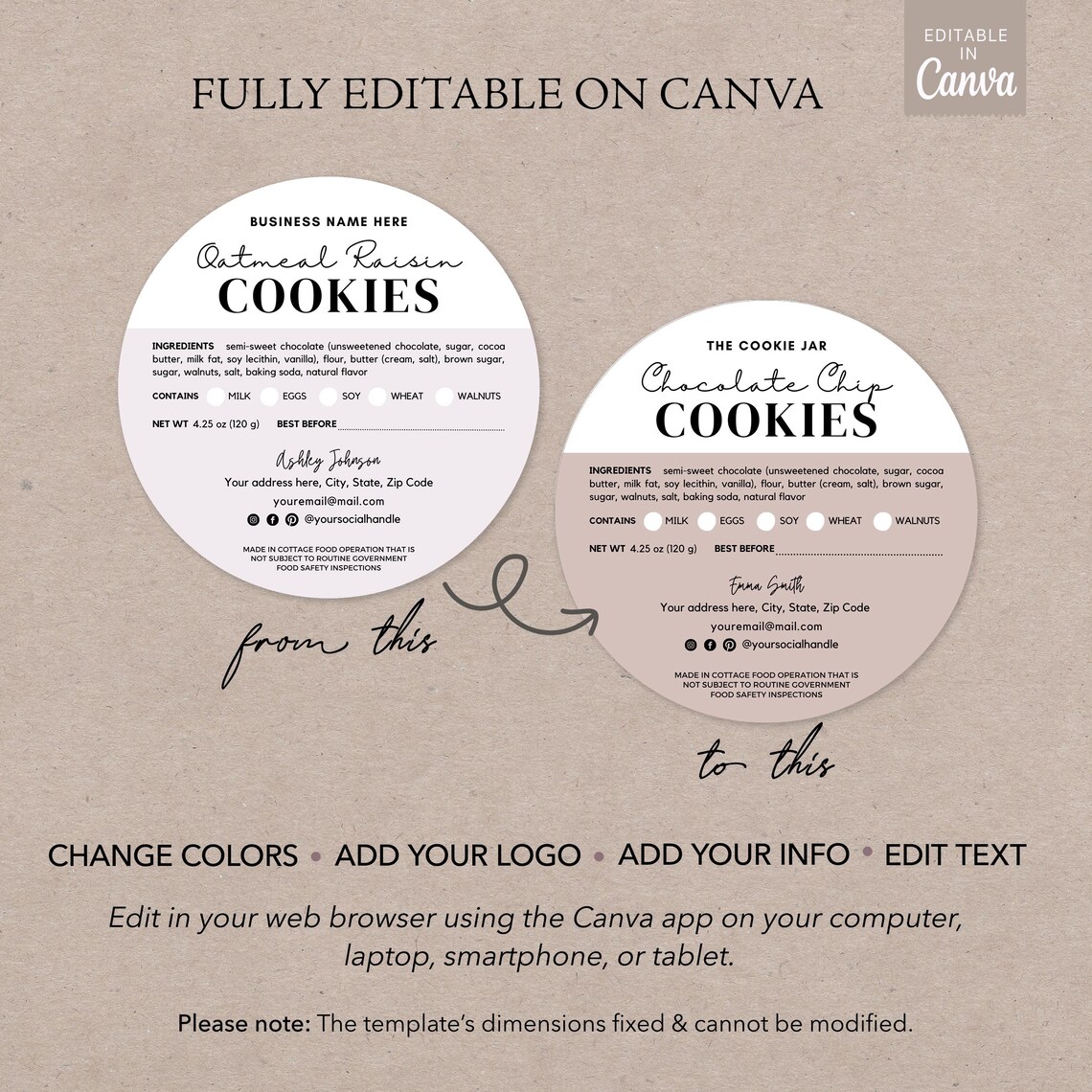 Cottage Food Label Home Baked Goods Label Printable Food Label Cottage ...