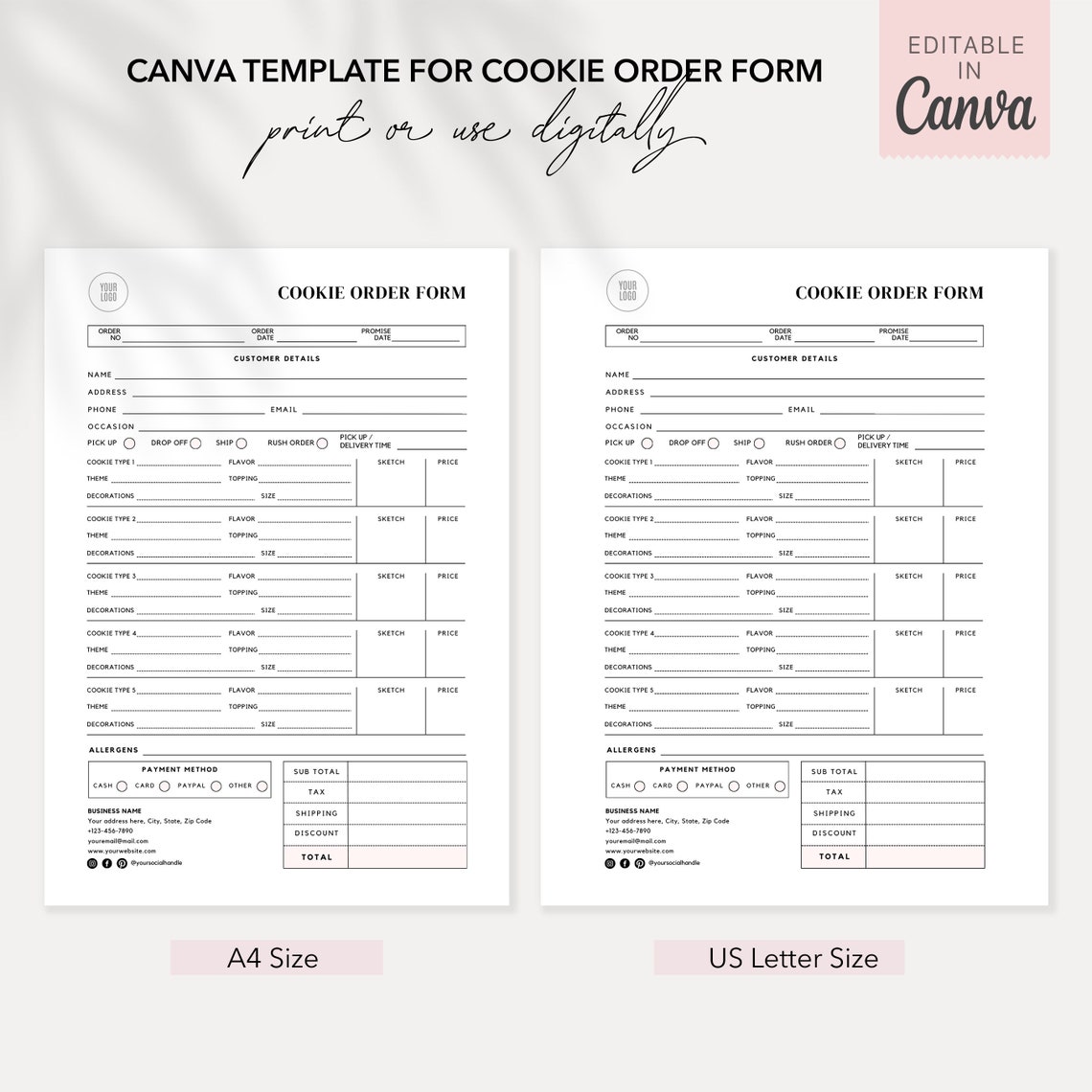Cookie Order Form Instant Download Editable Canva Template Business ...