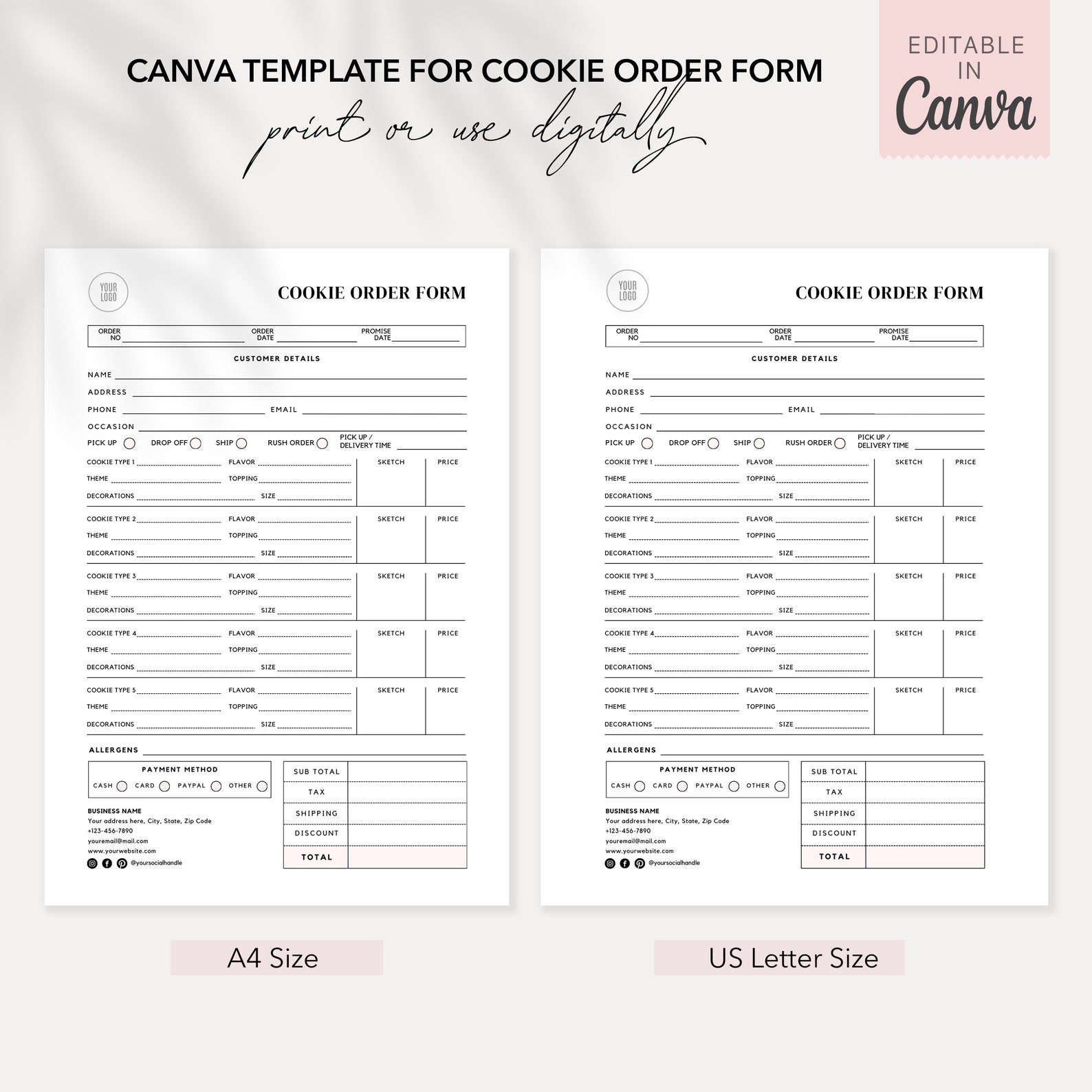 Cookie Order Form | Instant Download | Editable Canva Template ...