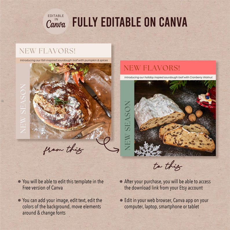 Bakery Instagram Post Templates | Sourdough Instagram Template ...