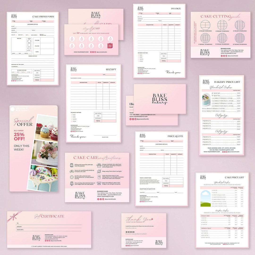 Cake Business Bundle | Bakery Business Forms | Cake and Cupcake Shops ...