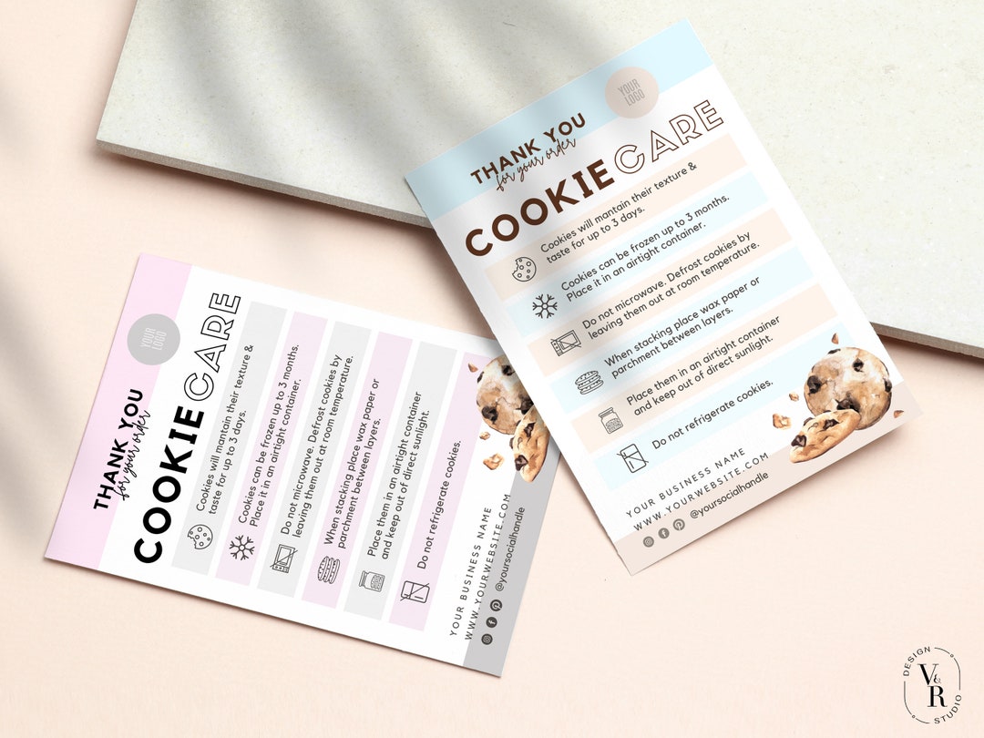 Cookie Care Card Template Bakery Care Guide Printable Care - Etsy