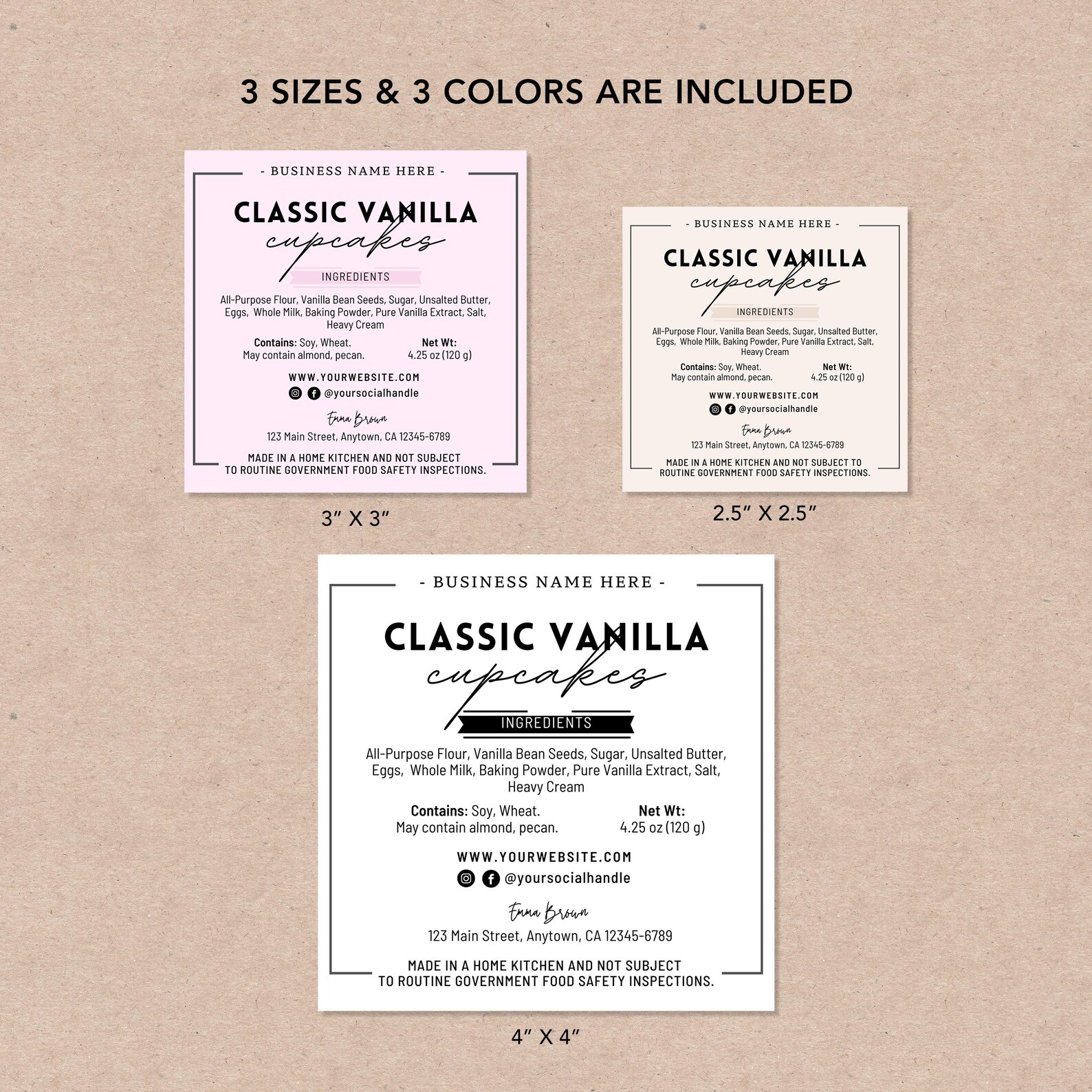 Cottage Food Label Template | Editable Bakery Ingredient Labels ...