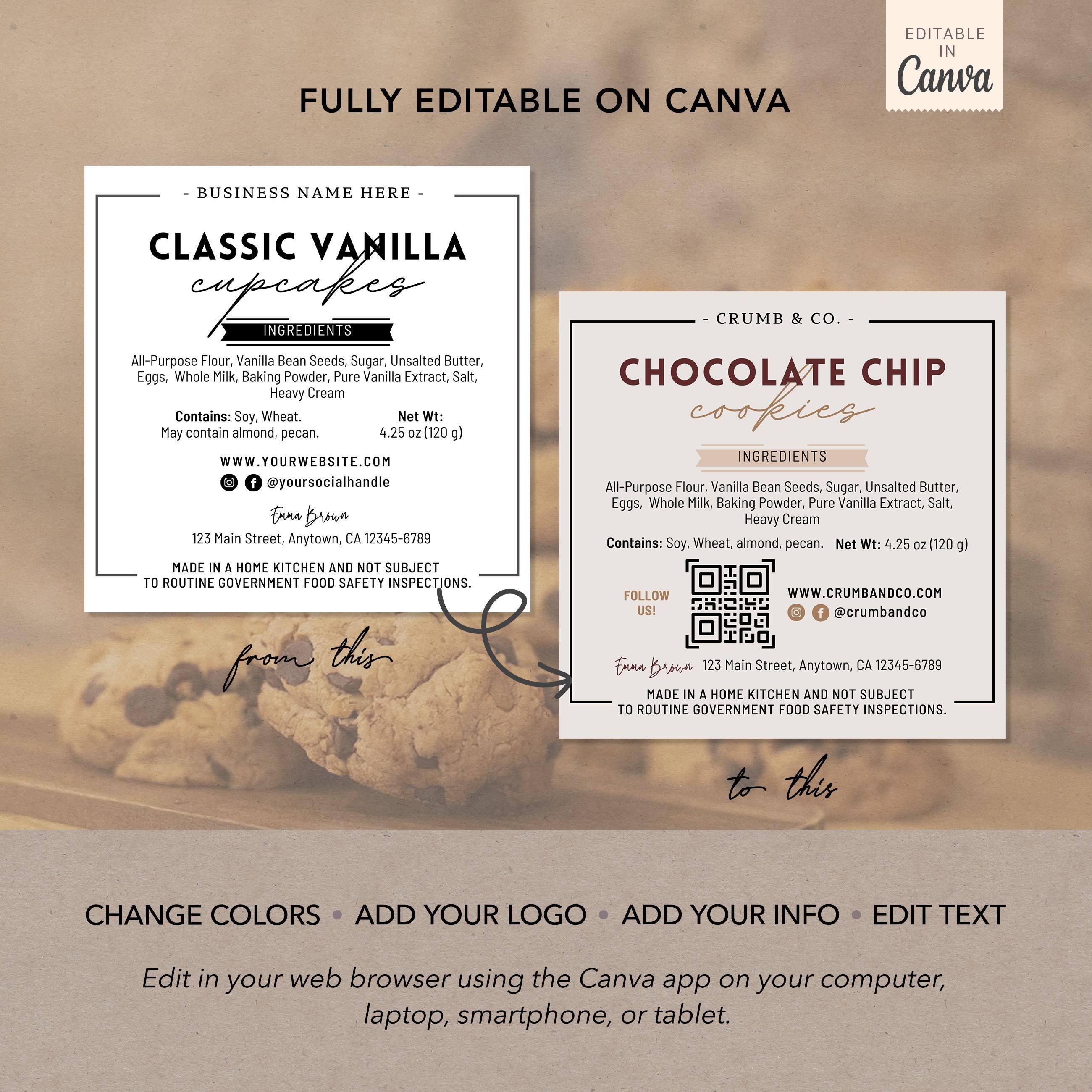Cottage Food Label Template | Editable Bakery Ingredient Labels ...