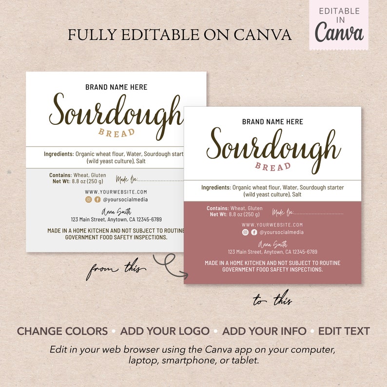 Sourdough Bread Cottage Law Label Template Home Baked Goods Label ...