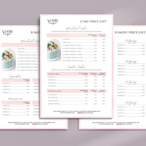 Custom Menu Price Guide Cake Price List Bakery Menu Bakery Template ...