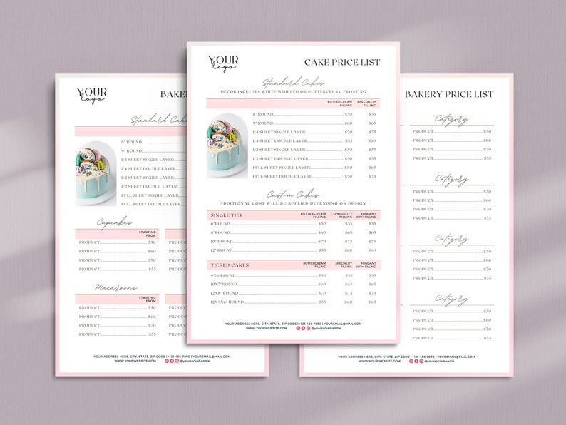Custom Menu Price Guide Cake Price List Bakery Menu Bakery Template ...