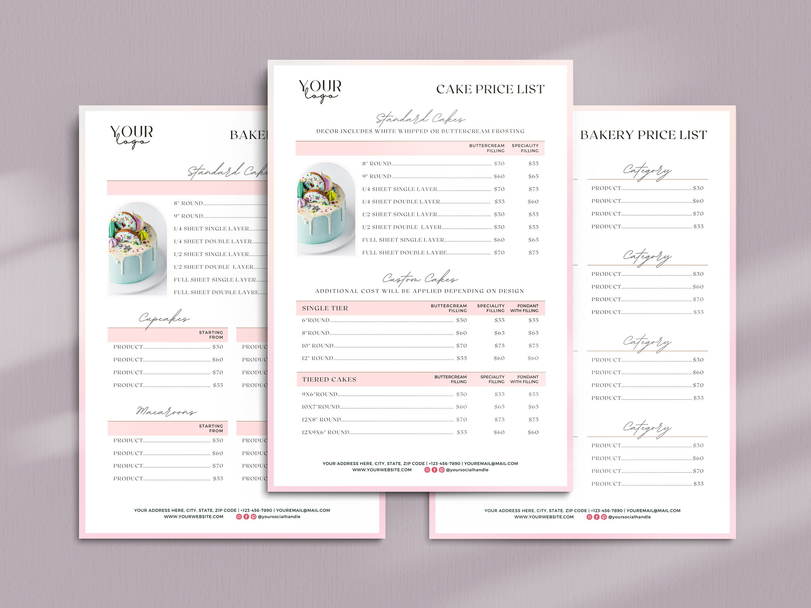 Custom Menu Price Guide Cake Price List Bakery Menu Bakery Template ...