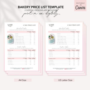 Custom Menu | Price Guide | Cake Price List | Bakery Menu | Bakery ...