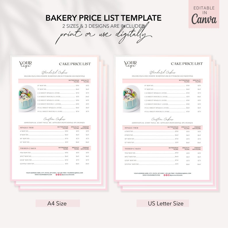 Custom Menu | Price Guide | Cake Price List | Bakery Menu | Bakery ...