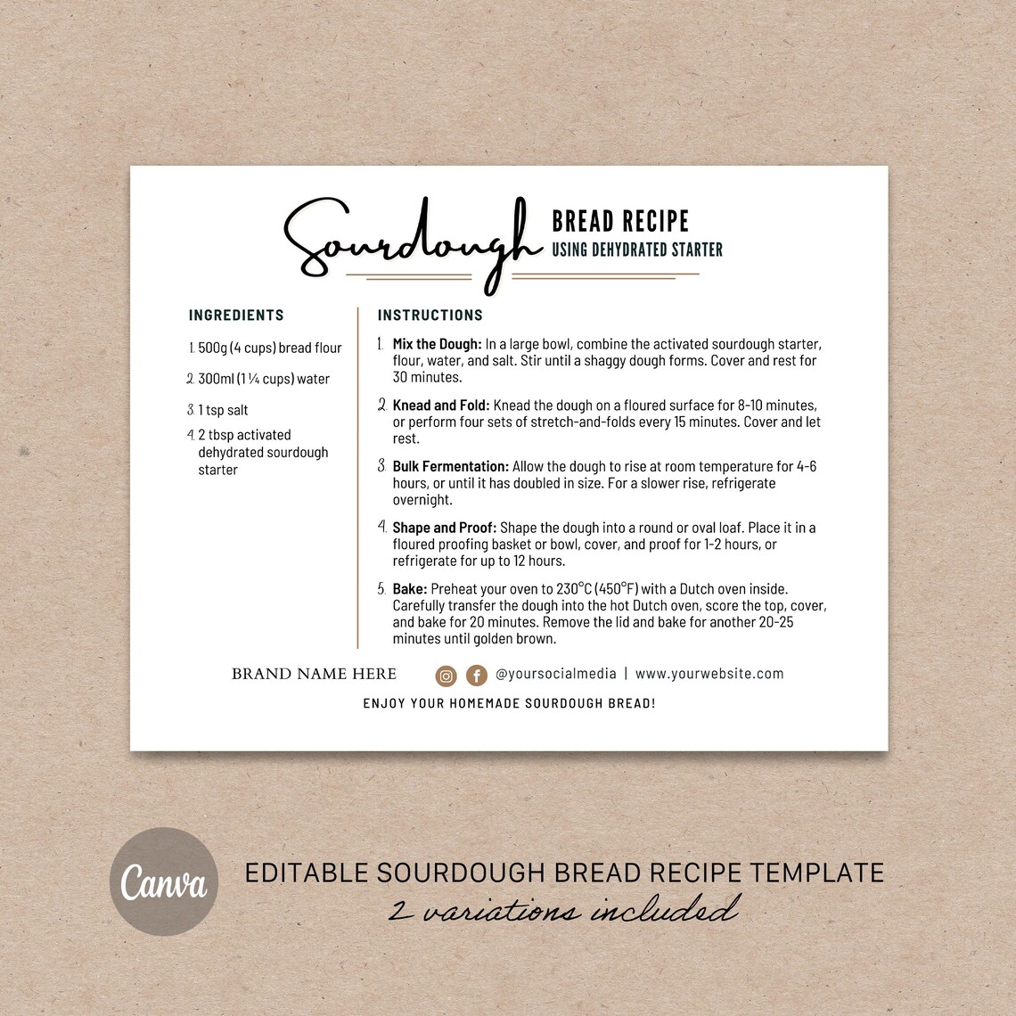 Sourdough Bread Recipe Card Template | Printable Baking Guide ...