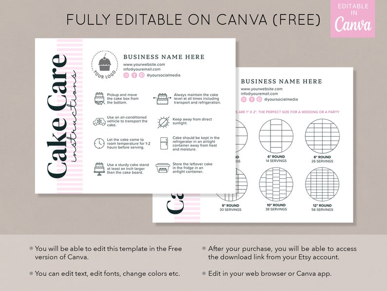 Cake Instructions | Cake Cutting Guide | Bakery Template | Printable ...
