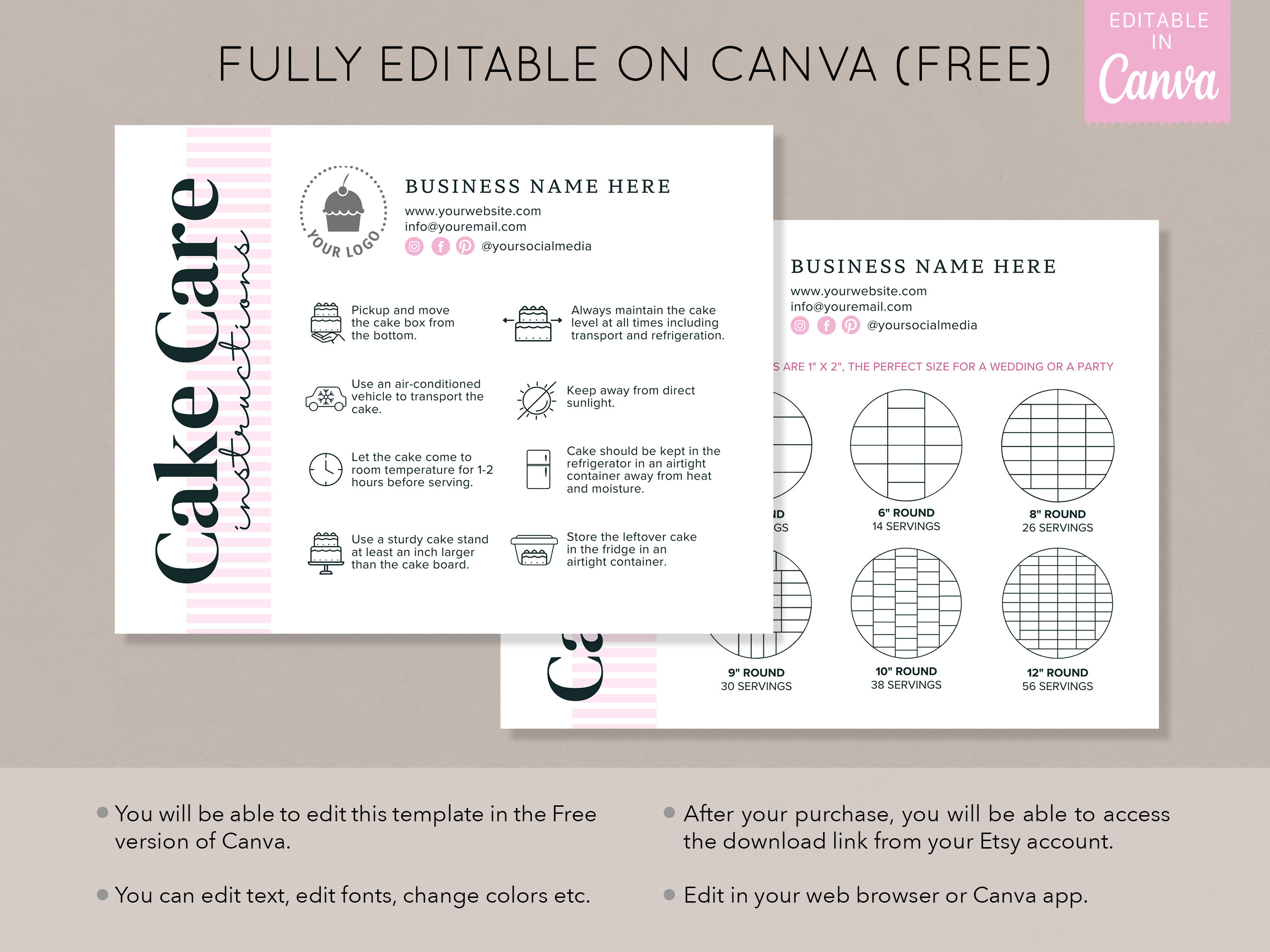 Cake Instructions | Cake Cutting Guide | Bakery Template | Printable ...