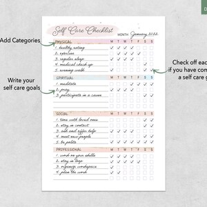 Self Care Planner | Self Care Checklist Printable | Therapy Worksheet ...